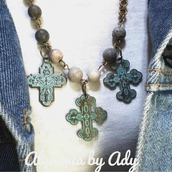 Alquimia | Jewelry | Rustic Cross Multi Pendants Necklace With Rodonite ...